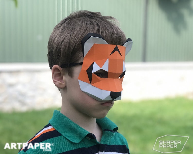 Papercraft Tiger Half Mask Animal 3D Low Poly Paper Sculpture - Etsy
