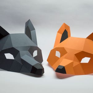 Papercraft Wolf Half Mask Animal 3D Low Poly Paper Sculpture DIY Gift ...