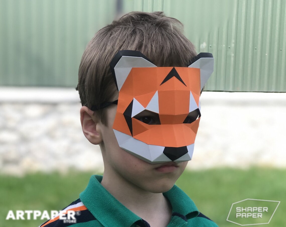 Papercraft Tiger Half Mask Animal 3D Low Poly Paper Sculpture - Etsy