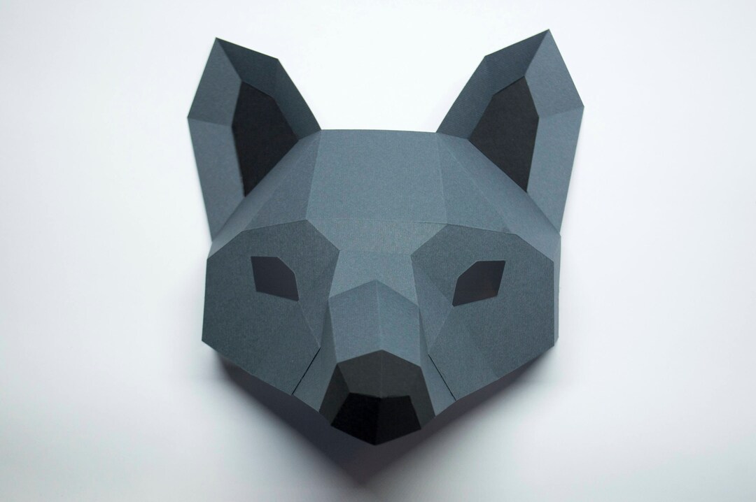 Papercraft Wolf Half Mask Animal 3D Low Poly Paper Sculpture DIY Gift ...
