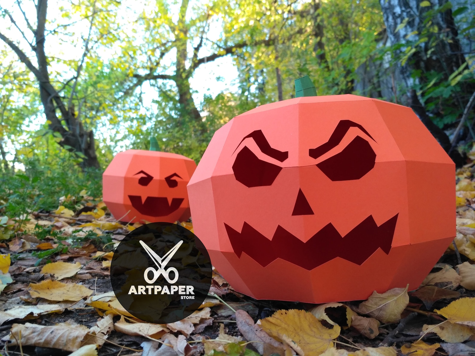 Papercraft 3D Halloween PUMPKINS Set Template Pattern Low Poly - Etsy