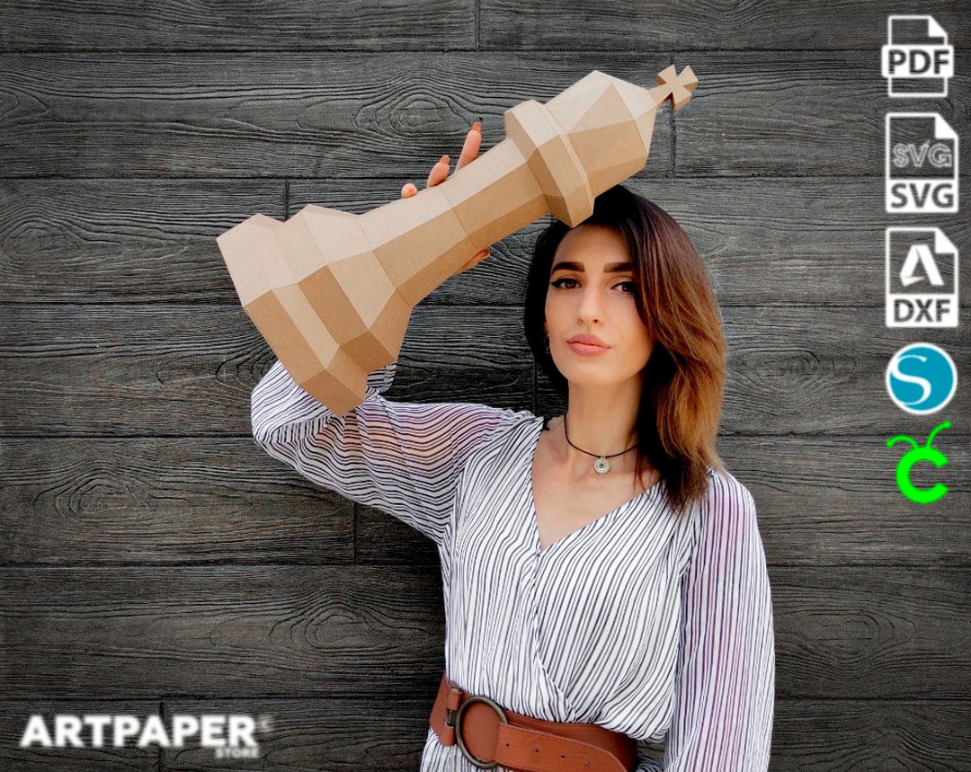 Papercraft Chess King Template: 3D Low Poly Paper Sculpture (PDF ...