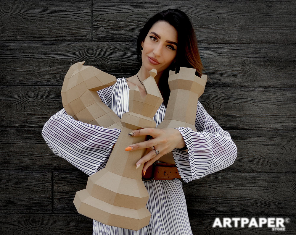 Papercraft chess knight template paper chess 3D Low Poly Paper | Etsy