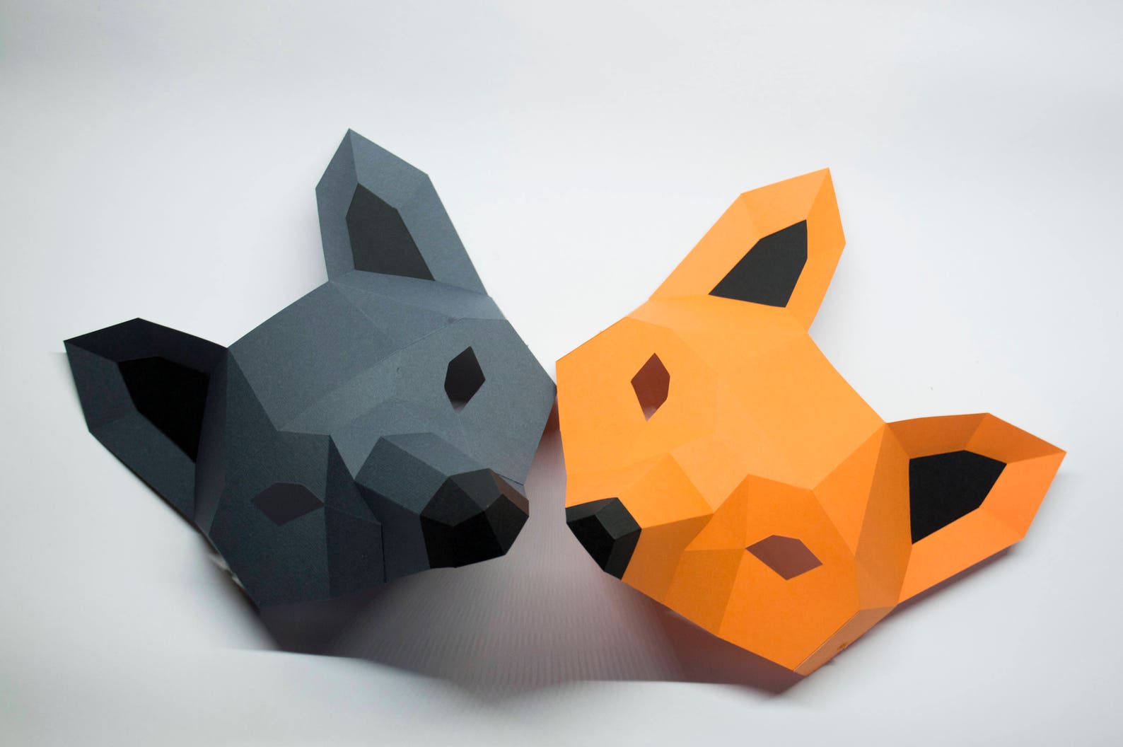 Papercraft Wolf Fox Half Mask 3D Low Poly Paper Sculpture DIY Gift Wall ...