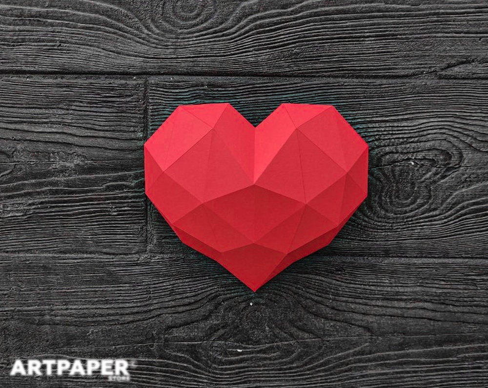 DIY Red Low Poly Heart Papercraft: Valentine's Decor (printable PDF) - Etsy