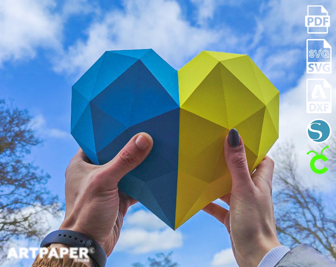 Papercraft Ukraine Full Heart Valentines Day 3D Low Poly Paper ...