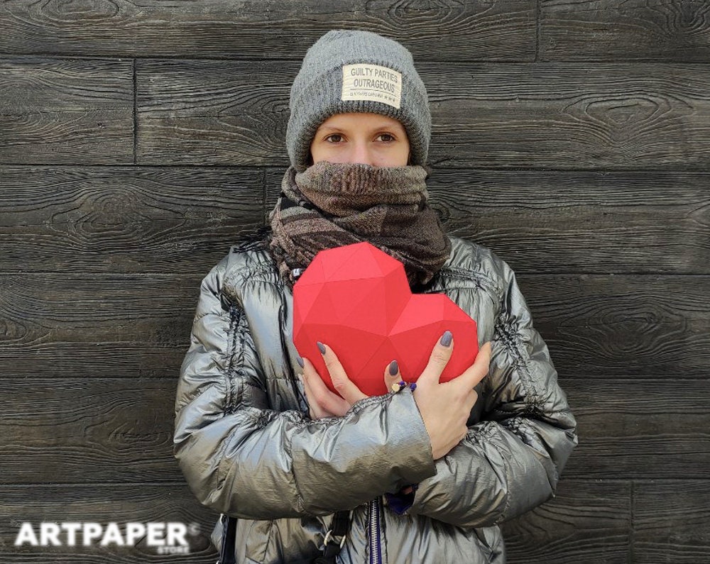 Papercraft Red Full Heart Valentines Day 3D Low Poly Paper | Etsy
