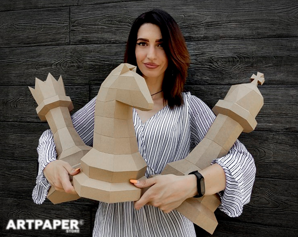 Papercraft chess knight template paper chess 3D Low Poly Paper | Etsy