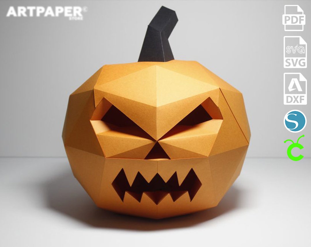 3D Papercraft Pumpkin: Halloween DIY Low Poly Sculpture (PDF Pattern ...