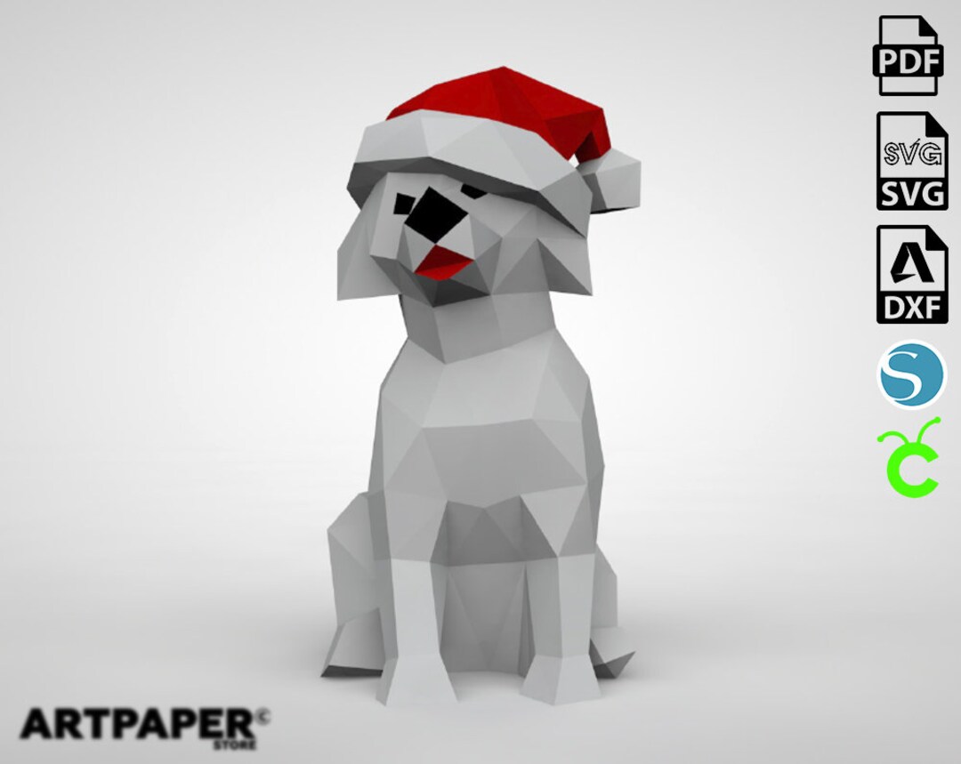 Christmas Dog Paper Sculpture: 3D Low Poly DIY Gift (SVG DXF) - Etsy