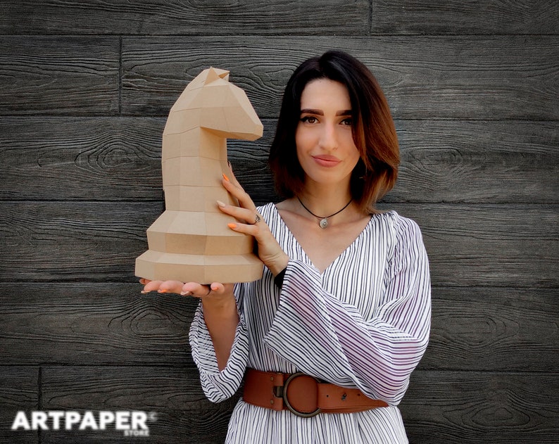 Papercraft chess knight template paper chess 3D Low Poly Paper | Etsy