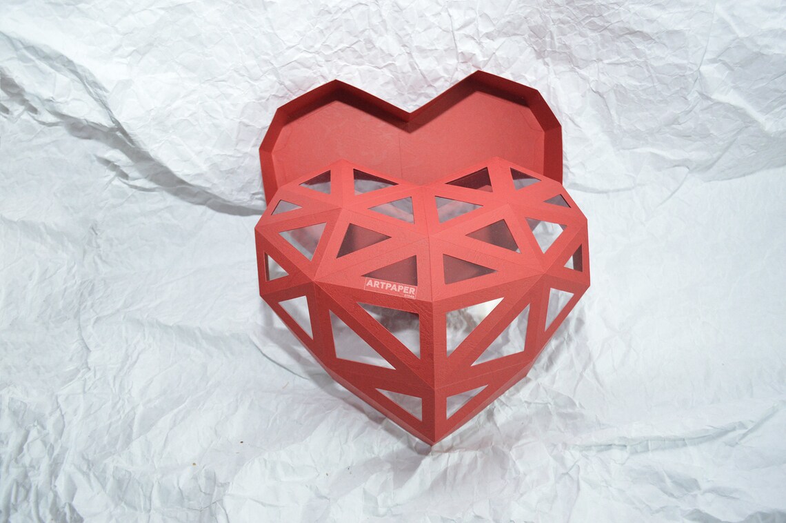 3D Paper Heart Box: Low Poly DIY Sculpture (PDF Pattern) - Etsy