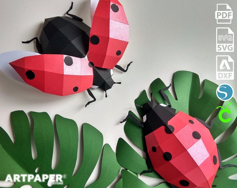 Ladybugs Papercraft Template PDF SVG DXF Files 3d Origami | Etsy