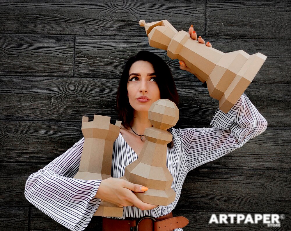 Papercraft chess pawn template paper chess 3D Low Poly Paper | Etsy