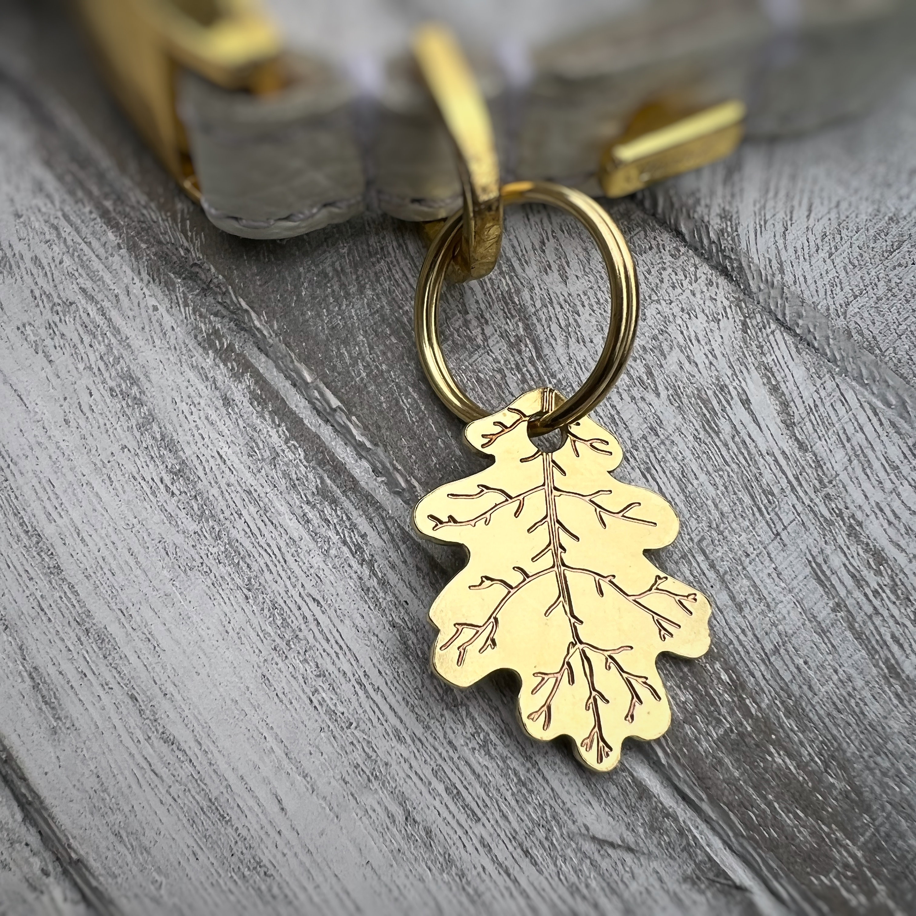 Personalised Oak Leaf Dog ID Name Tag in Brass | Etsy