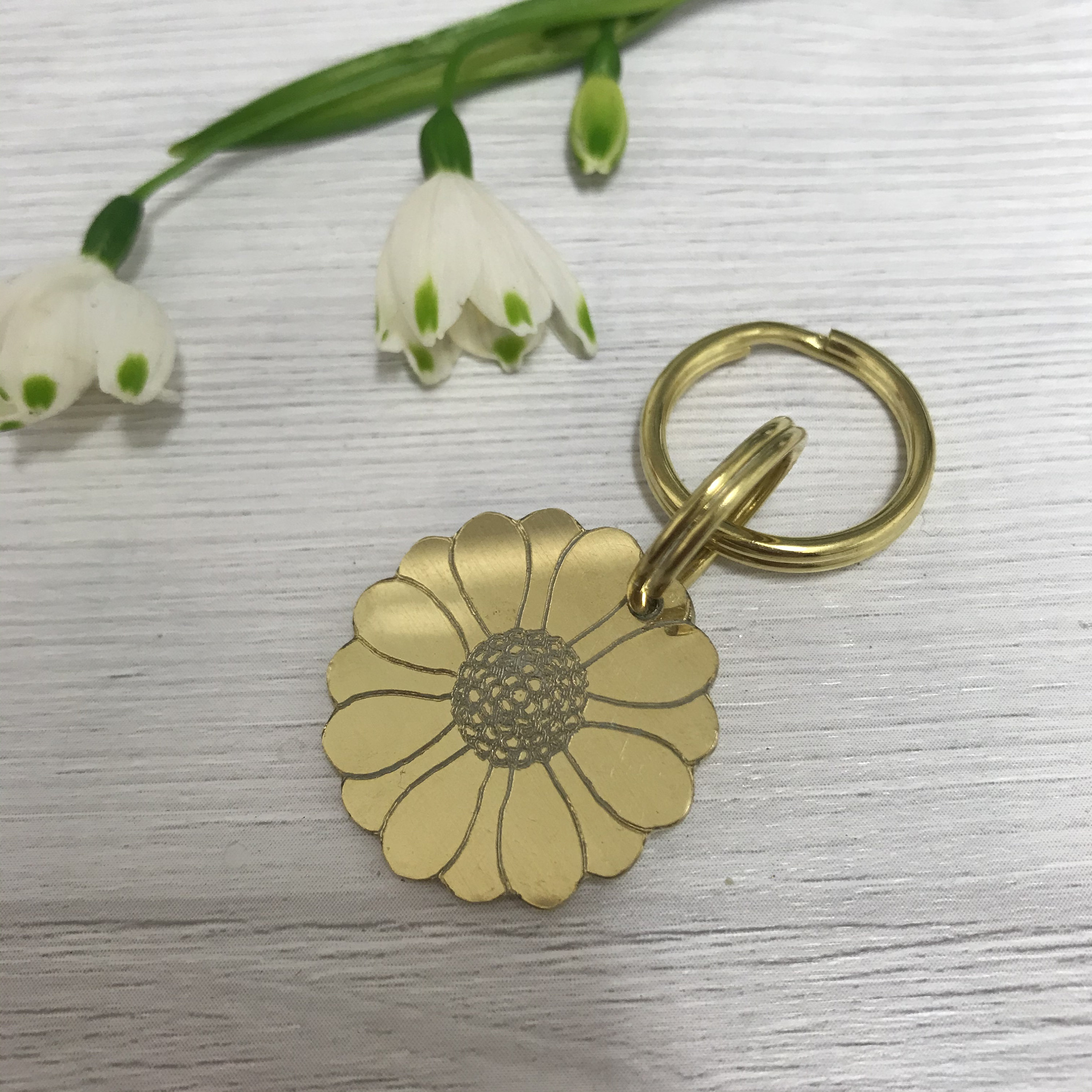 Daisy Flower Dog ID Name Tag in Brass Engraved and | Etsy UK
