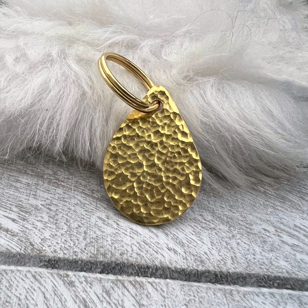 Hammered Brass Tear Drop Shape Dog ID Name Tag - Etsy UK