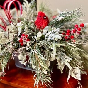 Joyful Cardinal Centerpiece, Pine and Fir Table Decor, Galvanized ...