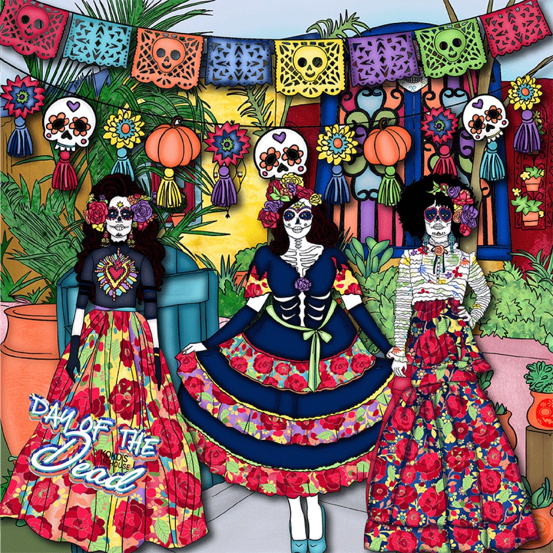 Day of the Dead Frida Kahlo Clipart, Fashion Girls, Flowers, Skulls ...