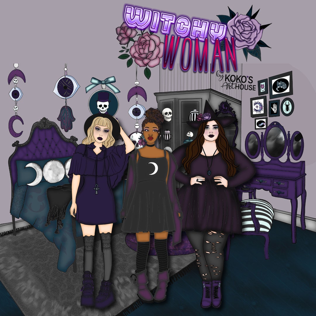 Witchy Woman Halloween Clipart, Fashion Girls, Goth Fashion,roses ...