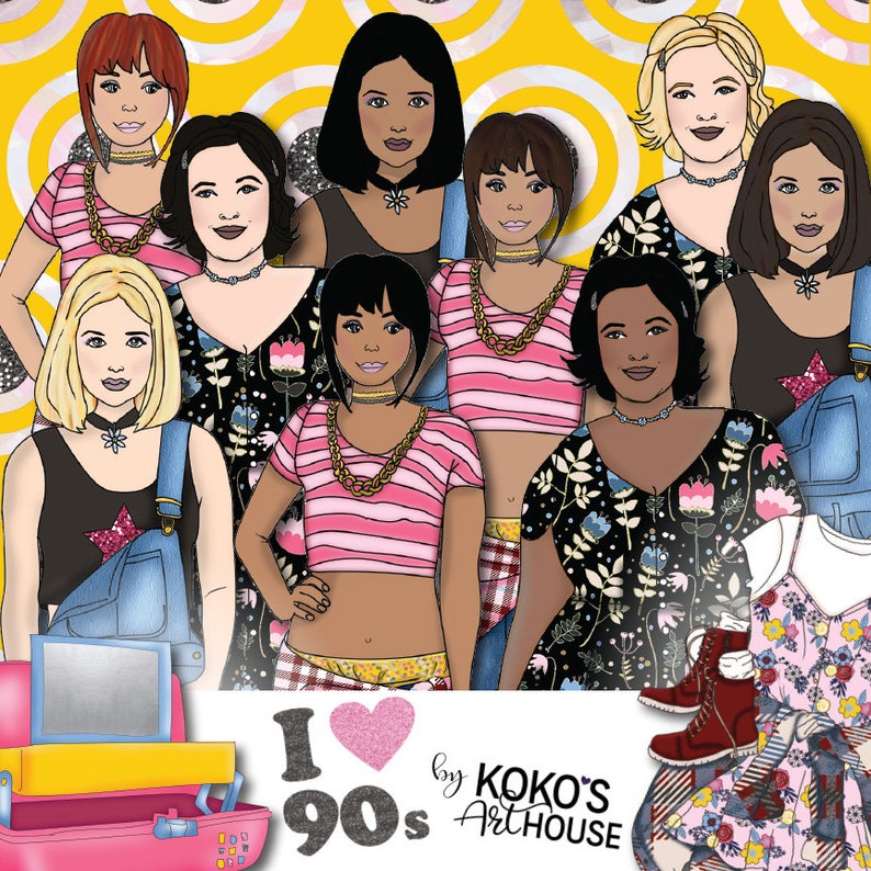 90s Clipart Fashion Girls fashion backpack rollerblades | Etsy