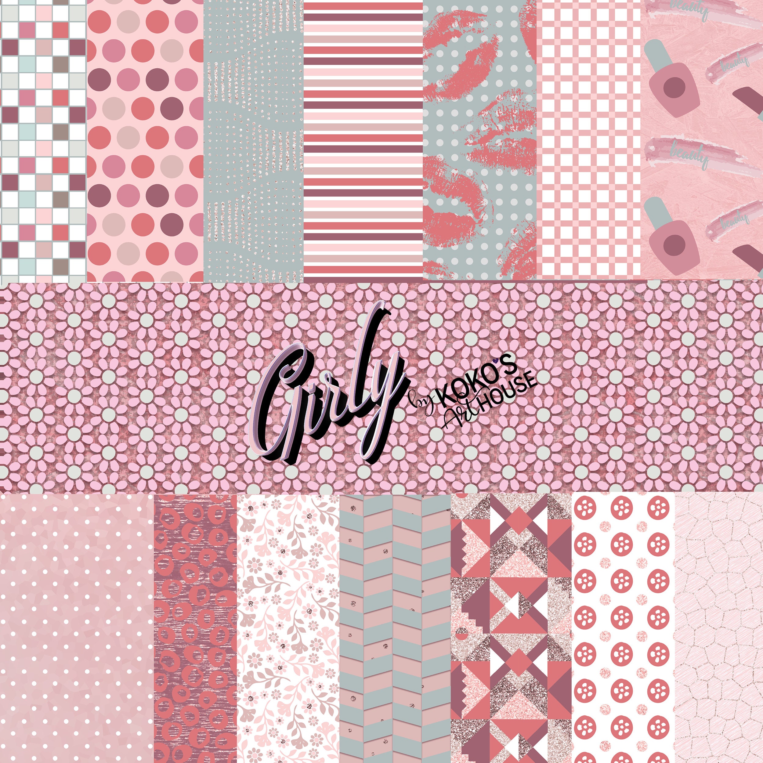 Girly Digital Patterns Papers for Scrapbooks and Planner | Etsy