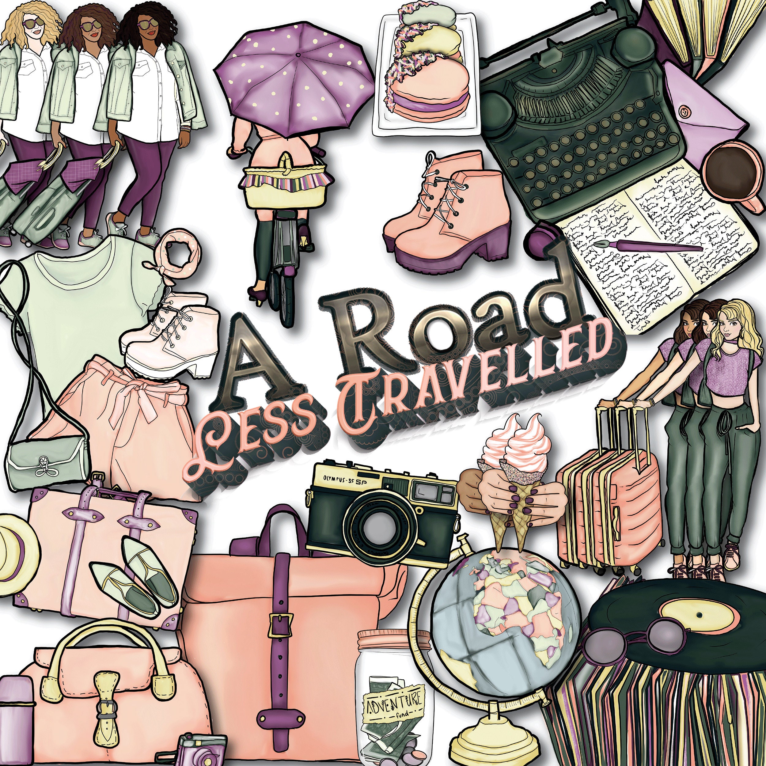A Road Less Traveled Clipart Fashion Girls travel fashion | Etsy
