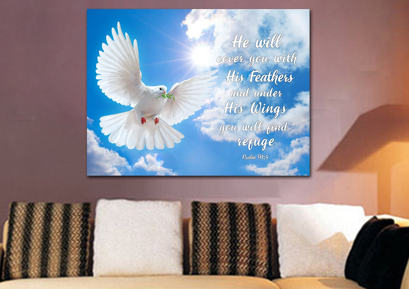 Colomba che vola nel cielo sul Salmo 91:4 #4 Wall Art Print / Decor ...