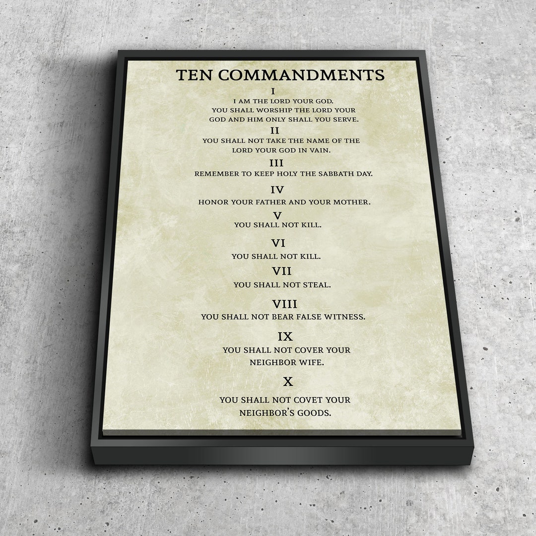 Roman Numerals #6 10 Commandments Wall Art Canvas Framed Ten ...