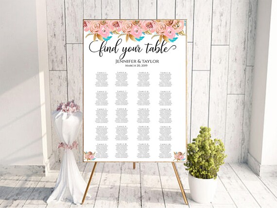 Floral Seating Chart Wedding Guest List Table Assignment - Etsy