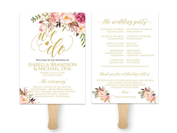 Wedding Fan Template Fan Program Template Rustic Wedding | Etsy