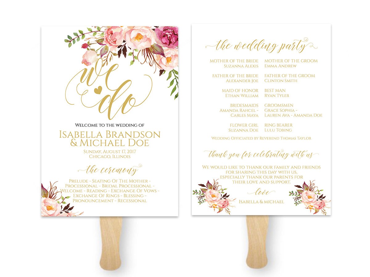 Wedding Fan Template Fan Program Template Rustic Wedding - Etsy