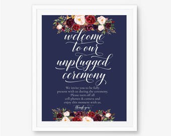 Burgundy Unplug Wedding Sign - Etsy