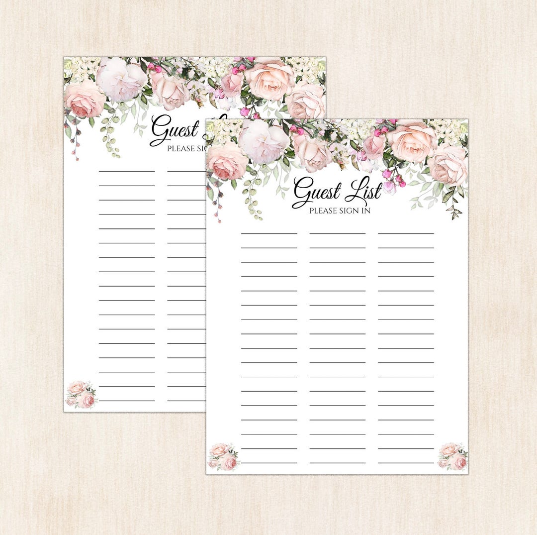 Printable Guest List Guest List Guest List Printable - Etsy
