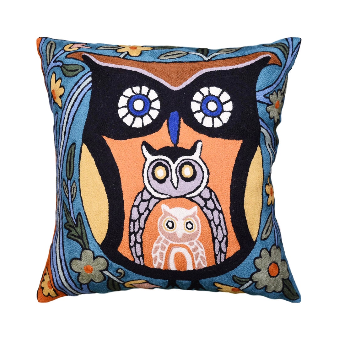 Owl Pillow Cover Nesting Family Whimsical Owls Pillowcase - Etsy