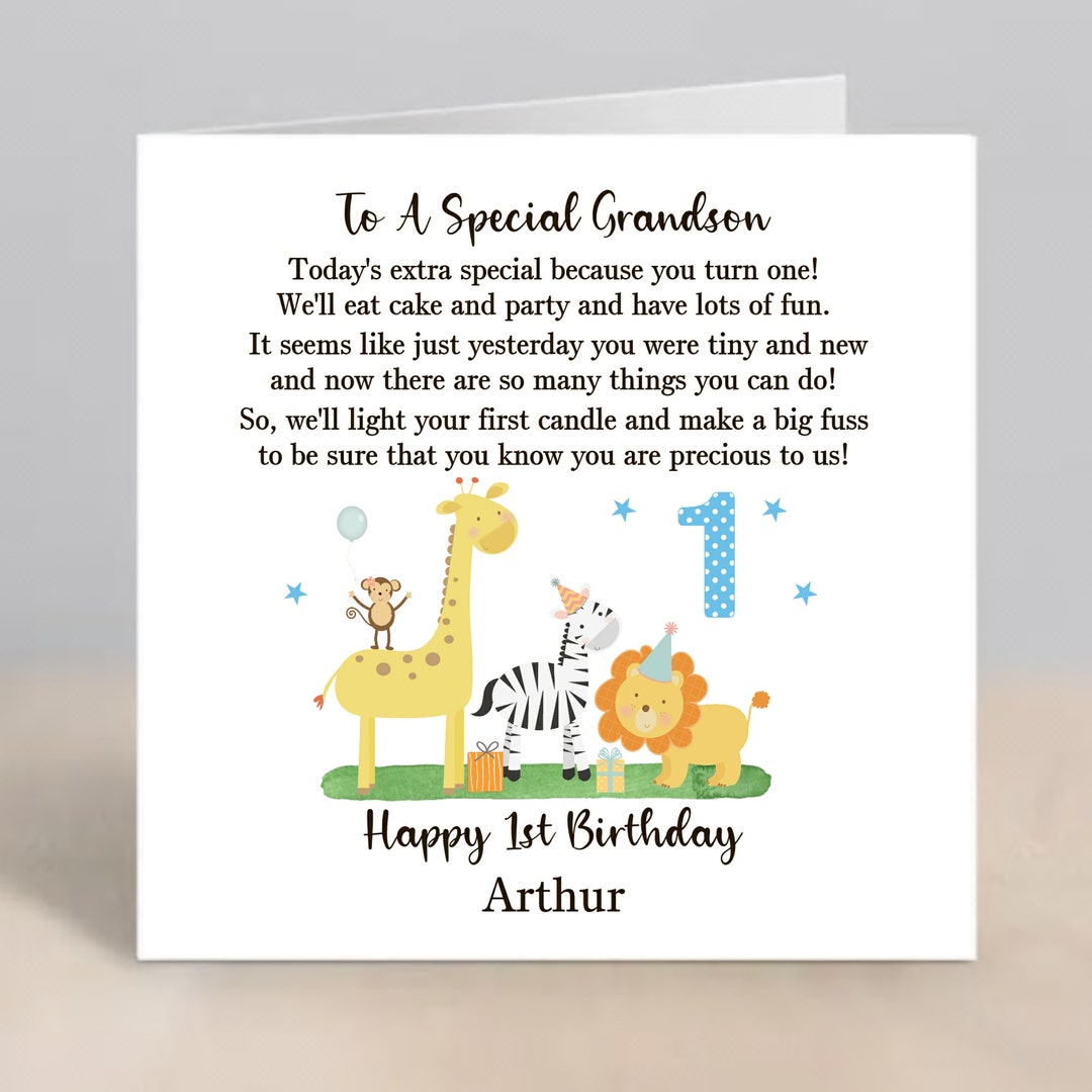 GRANDSON 1st Birthday Card Personalised Grandson First Birthday Card ...