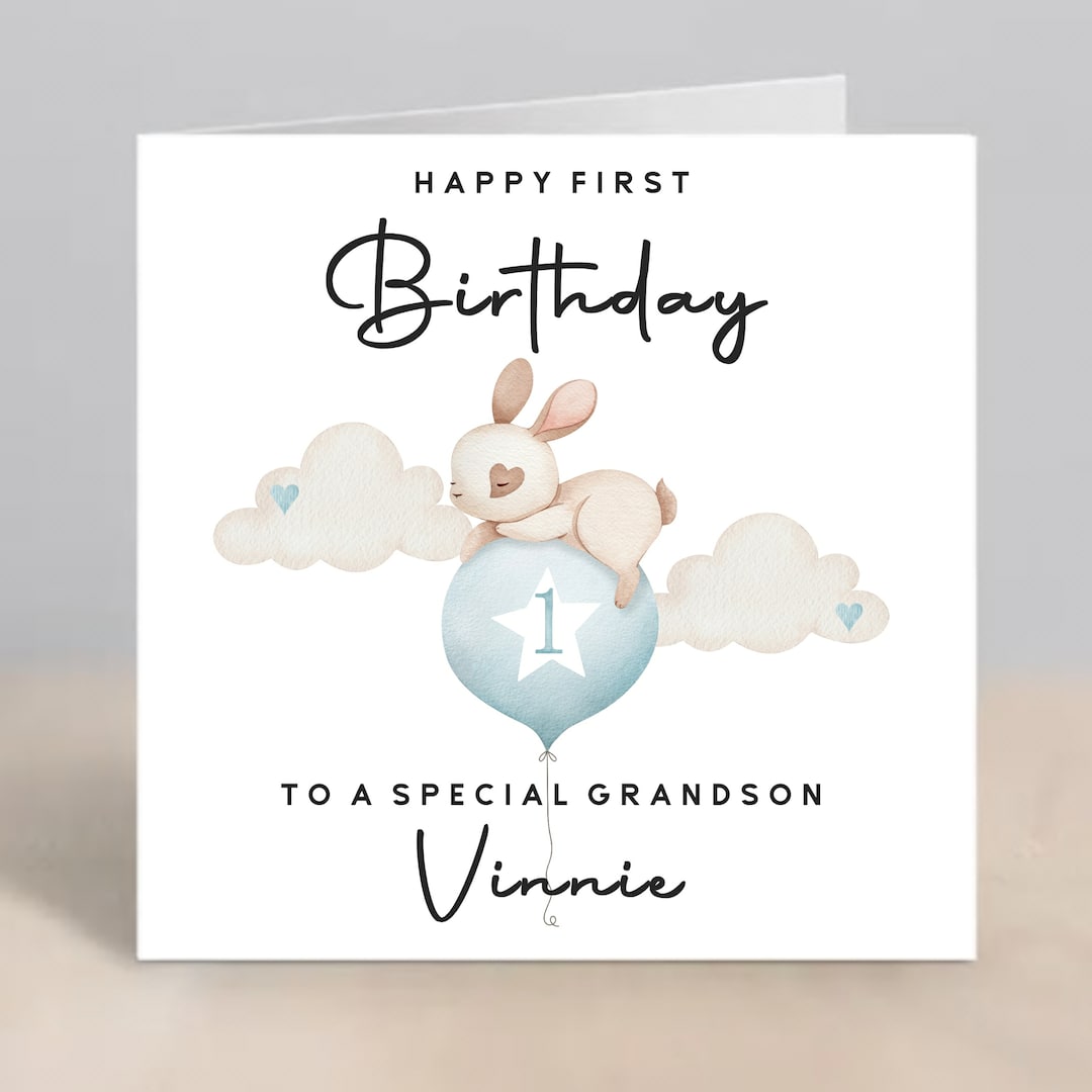 GRANDSON 1st Birthday Card Personalised Grandson First Birthday Card ...
