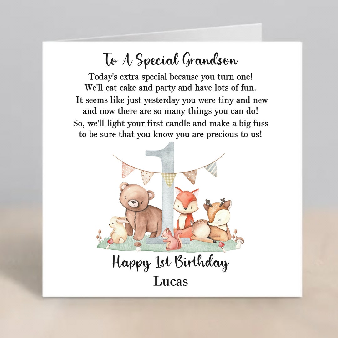 GRANDSON 1st Birthday Card Personalised Grandson First Birthday Card ...
