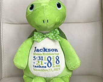 Personalized Turtle Birth Announcement Stuffed Animal Birth Stat Animal ...