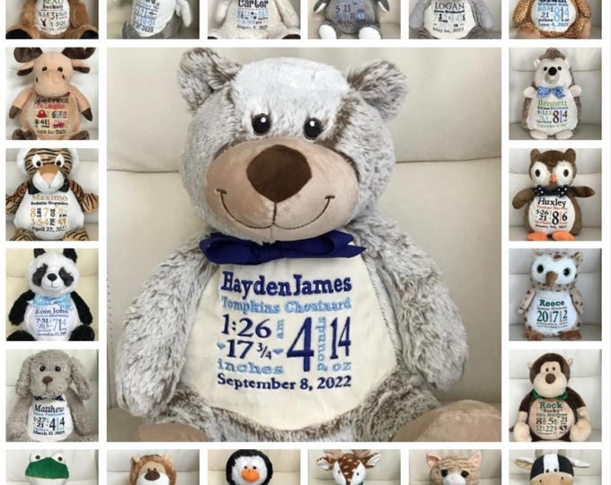 Personalized Stuffed Animal Teddy Bear Embroidered Birth Announcement ...