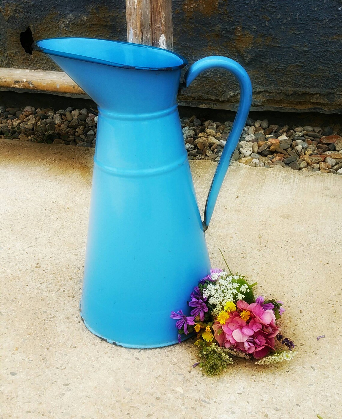 Antique French Enamel Blue Pitcher / Jug. - Etsy