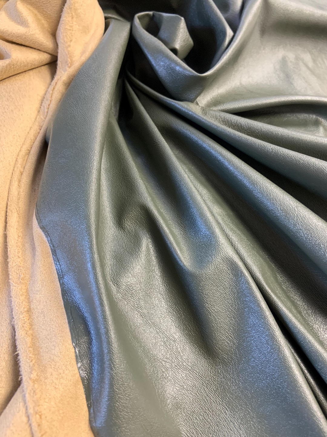 Thin Khaki Eco Leather on a Viscose Basic With Elastane by Yard for ...