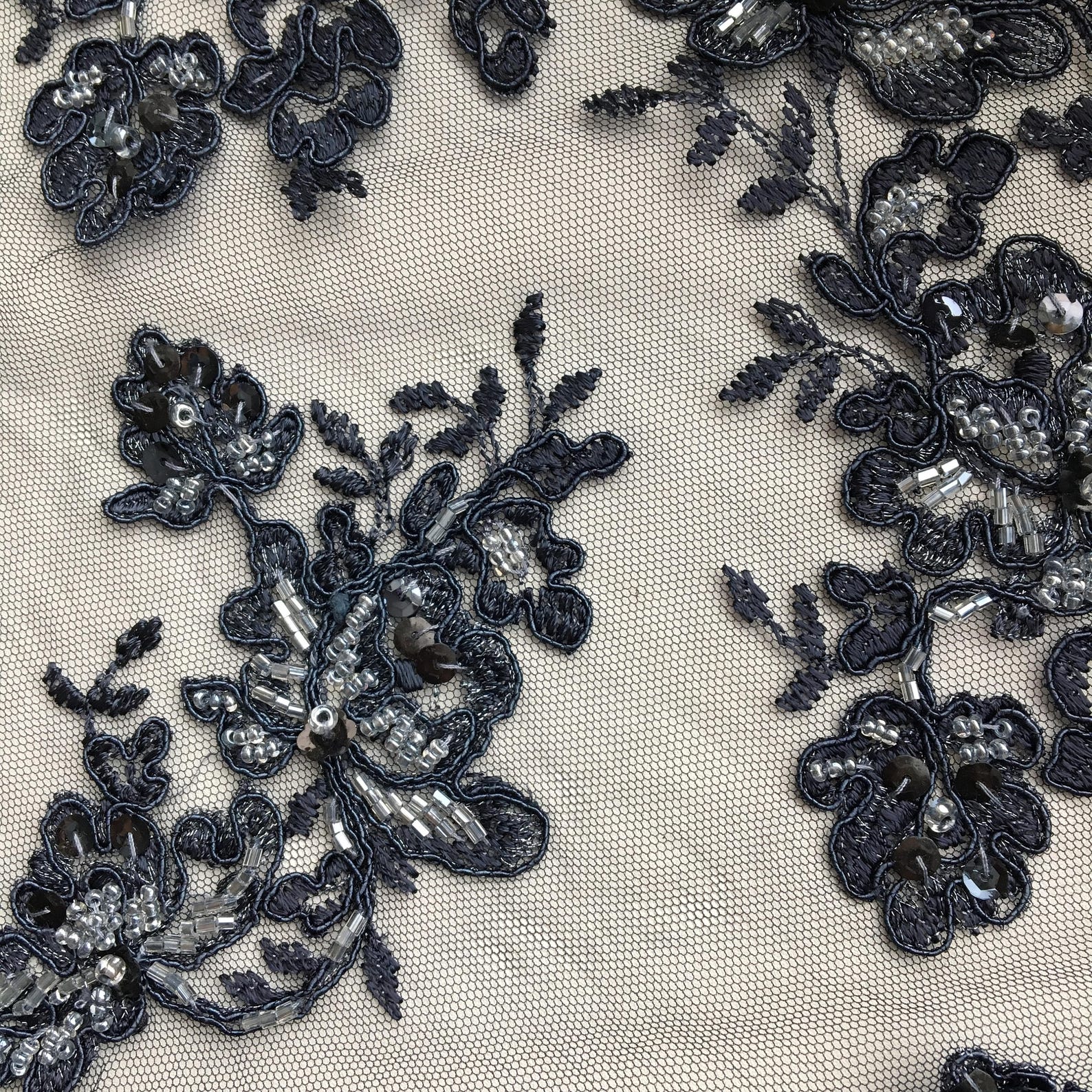 Navy Lace Fabric 3D Lace Tulle Bridal Sequins Beaded Pearls - Etsy