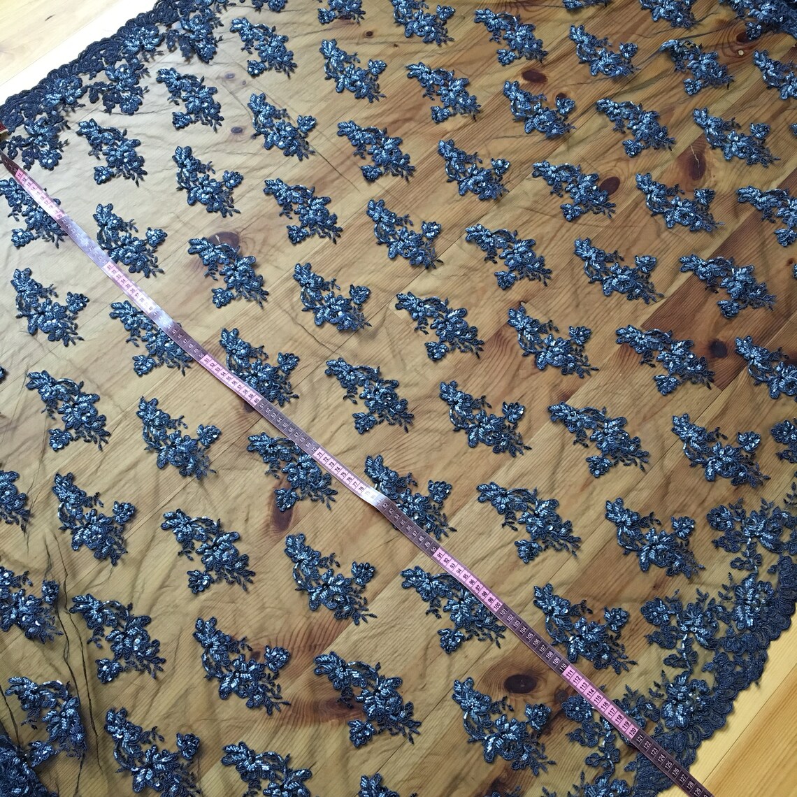 Navy Lace Fabric 3D Lace Tulle Bridal Sequins Beaded Pearls | Etsy
