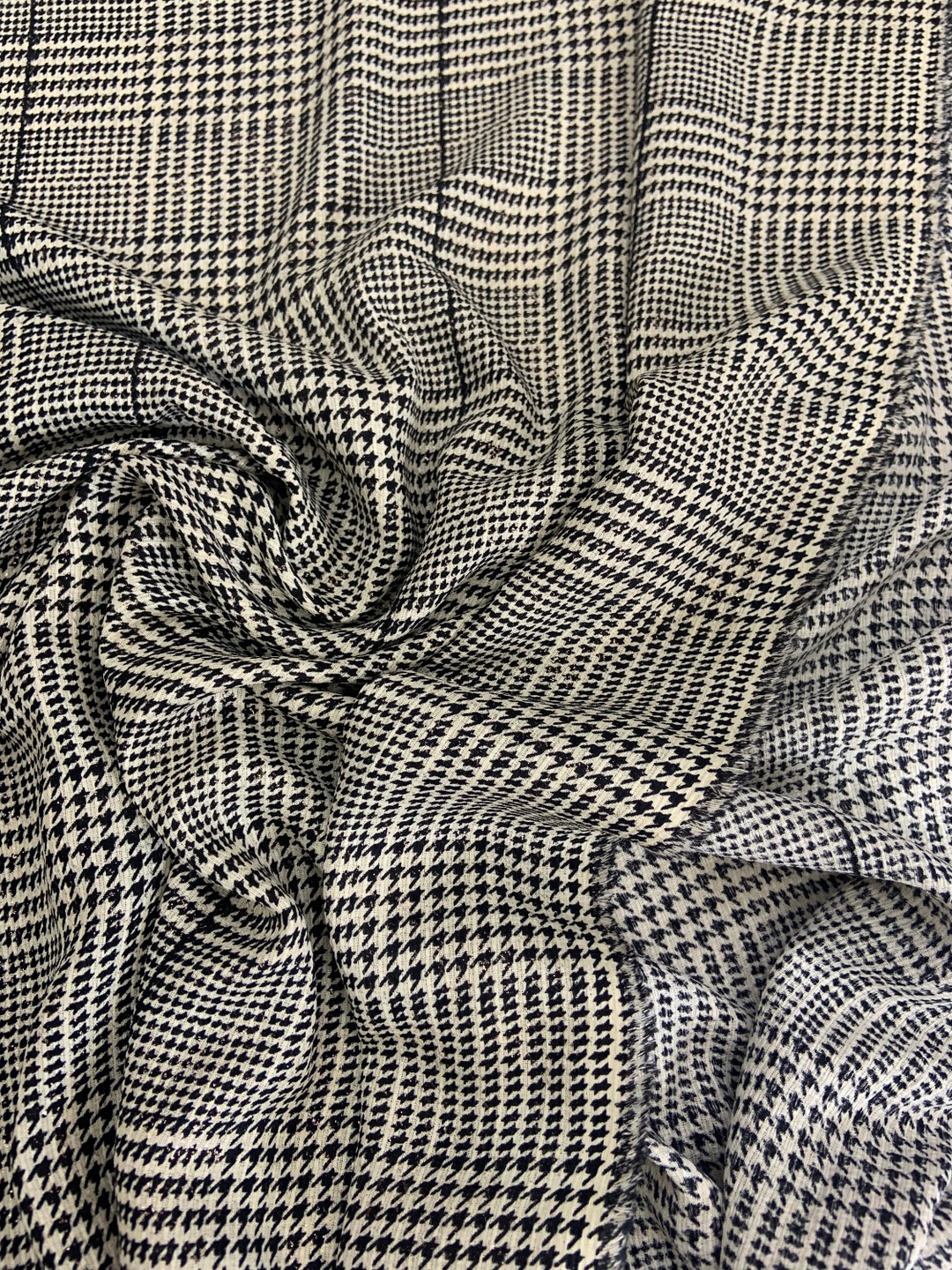 Soft Fabric Check Print Crème With Black Colour Fabric for Dress, Skirt ...