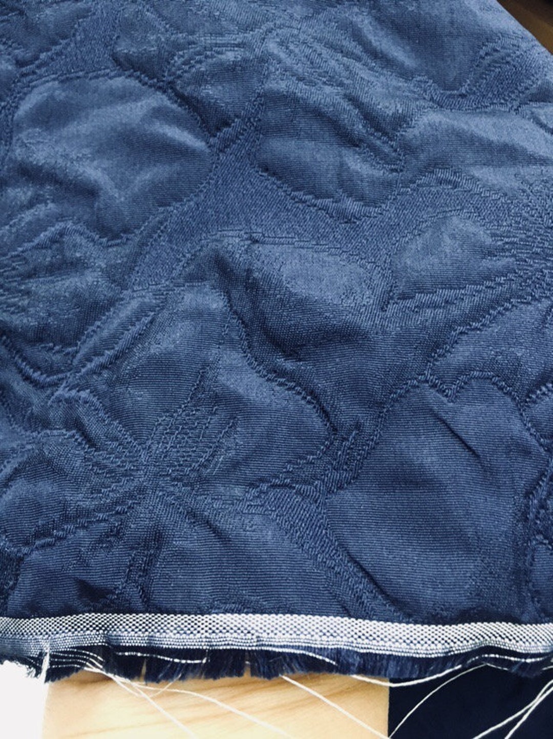 Blue Jacquard Pure Silk Fabric IF00360 Bulging Flowers by Yard - Etsy