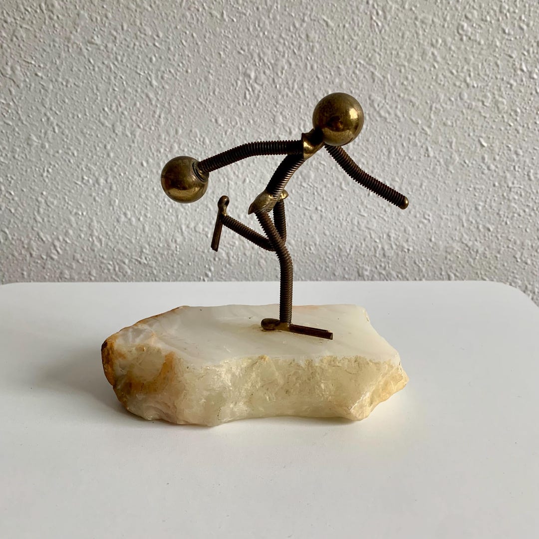 Vintage Brass Ball Player | Iron Bowler | Onxy Stone | Sculpture ...