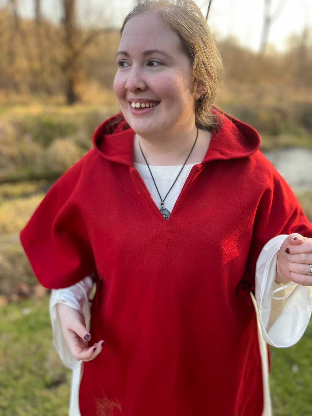 Cape Sleeve Tabard Standard Size in Red Wool Coating With Hood - Etsy
