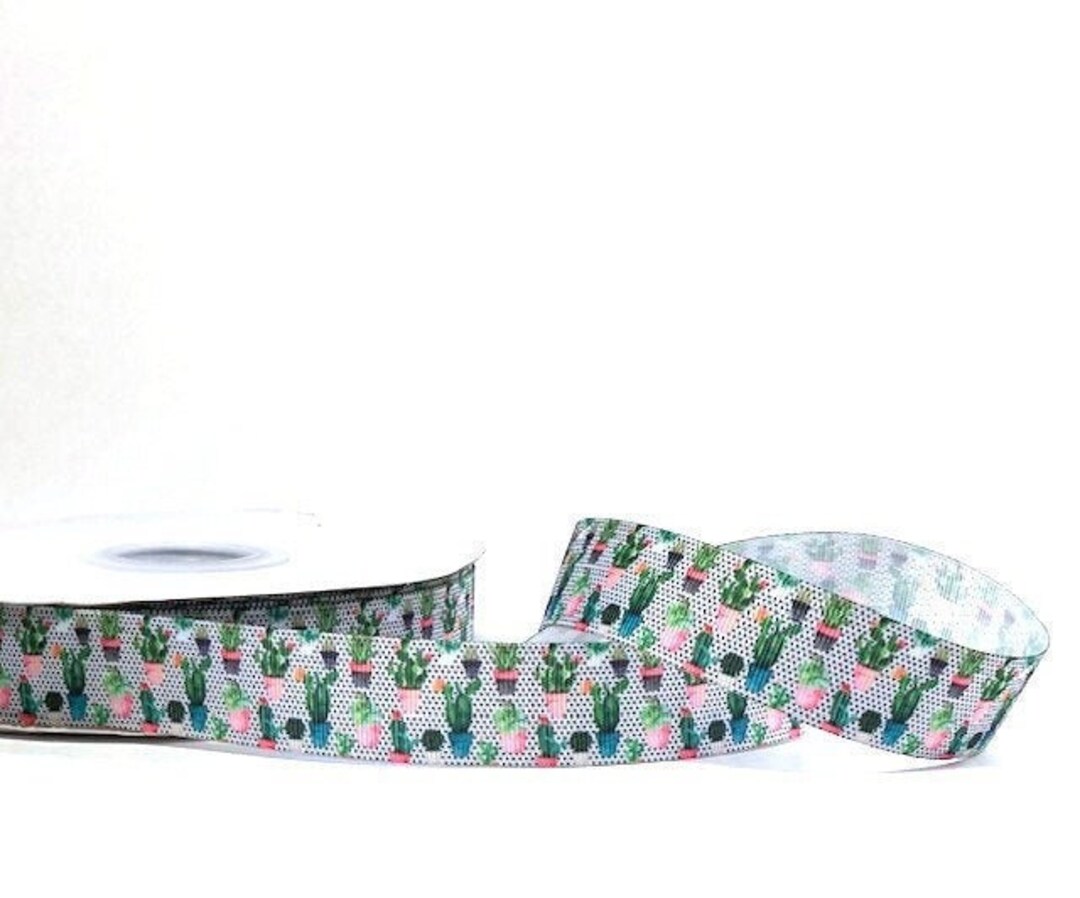 1" (25mm) Cactus Grosgrain Ribbon, Succulent Plant Grosgrain Ribbon ...