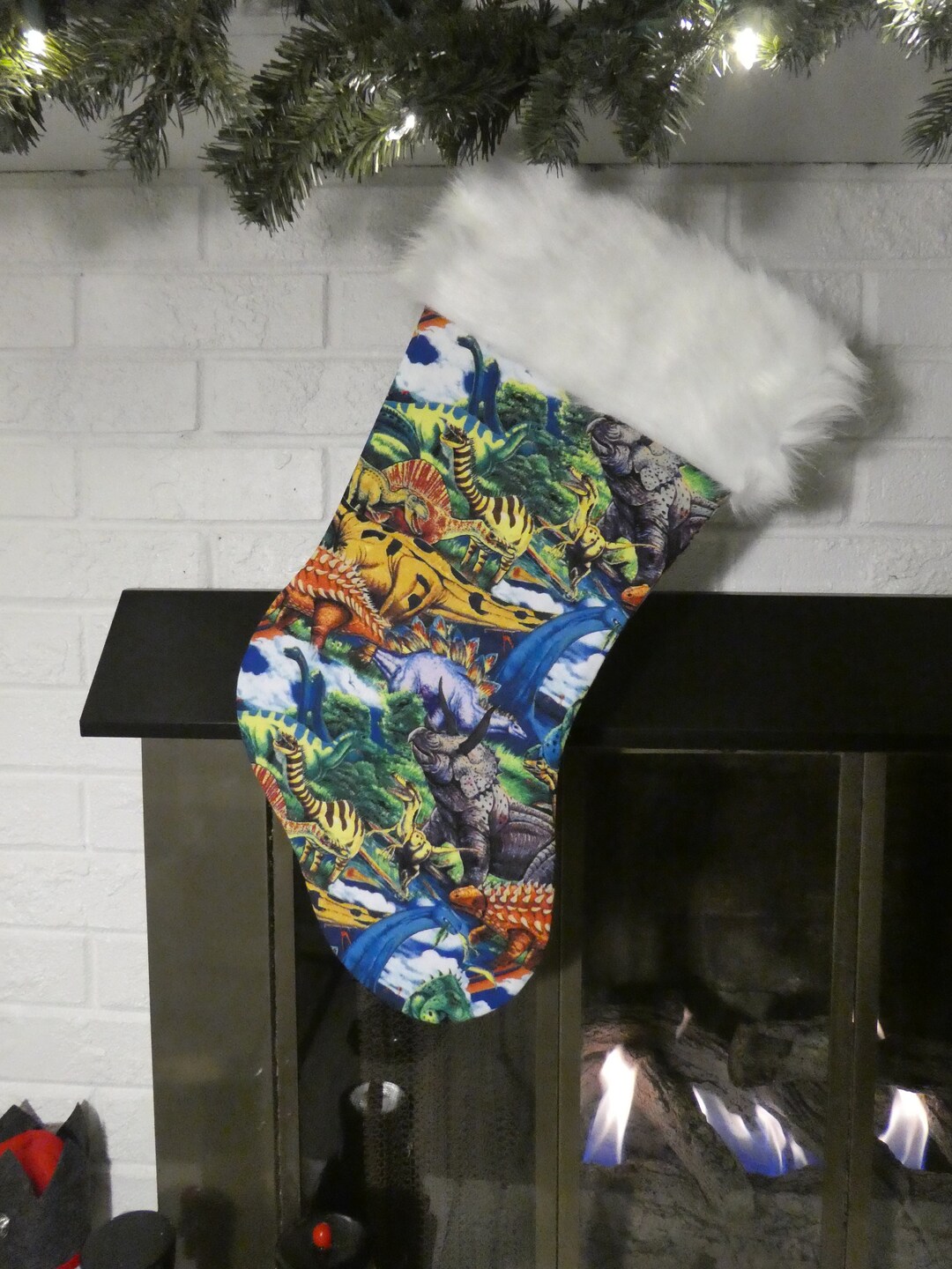 Christmas Stocking - Dinosaur Stocking - Colorful Dinosaurs - Etsy